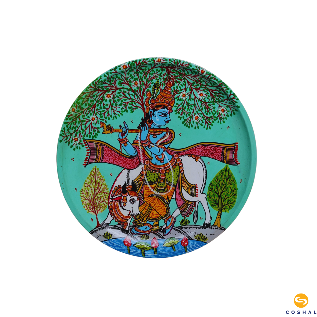 Krishna with Cow Plate | Pattachitra | Best for wall decor | Coshal
