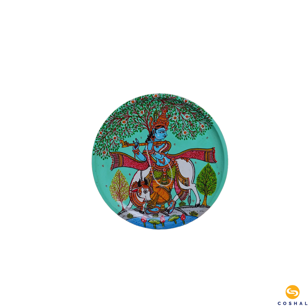 Krishna with Cow Plate | Pattachitra | Best for wall decor | Coshal